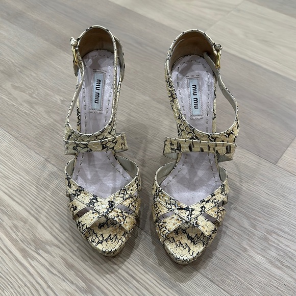 Miu Miu | Shoes | Miu Miu Strappy Platform Snakeskin Embossed Heel Size 38 | Poshmark